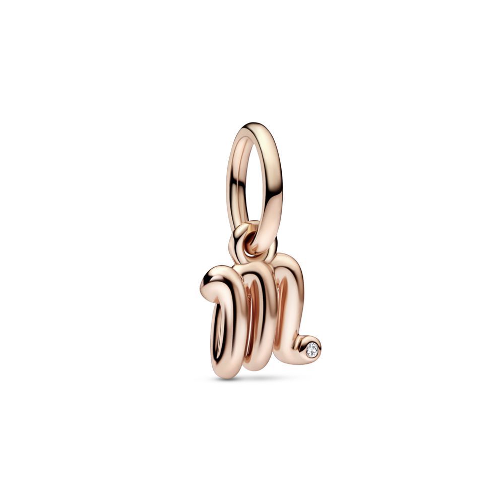 Letter m 14k rose gold plated dangle with clear cubic zirconia PANDORA