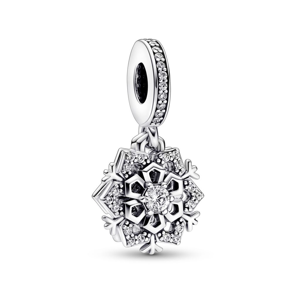 Snowflake sterling silver double dangle with clear cubic zirconia PANDORA