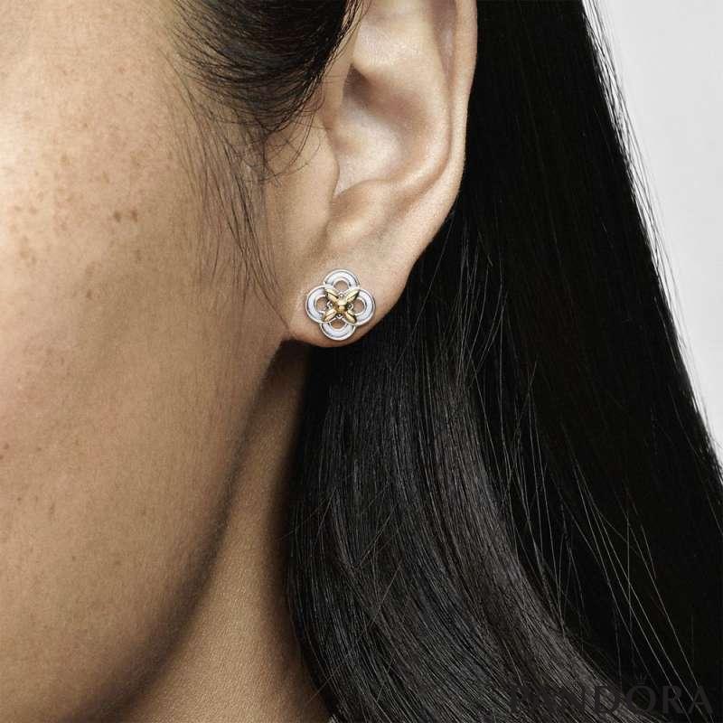 Two tone Flower Stud Earrings PANDORA